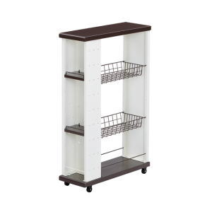 特長 色相をホワイトとブラウンのツートンカラーとし、デザイン性を高めました。 熱や炊飯時の蒸気、汚れに強い板金製です。 前面に、頻繁に使用する調味料などを収納できる棚を設け、 ワゴンを引き出すことなく取り出せます。 棚板、バスケットは収納す...