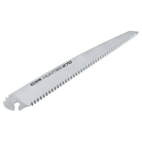 仕様 刃渡り:270mm 刃数:84 材質:SK-5 製品サイズ(mm):縦300×横41×高さ1.3 製品重量(g):66 パッケージサイズ(mm):縦350×横63×高さ2.5 パッケージ重量(g):84 商品説明 刃先には衝撃焼入を施...