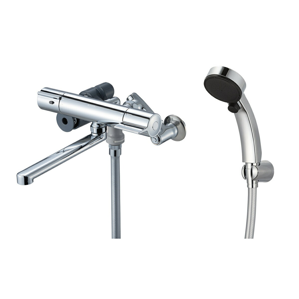 仕様 取付寸法:120~200mm 取付穴径:PJ1/2 パイプ長さ:190mm 材質:銅 タイプ:寒冷地用 付属品:シャワーヘッドホルダー(シャワーヘッドを掛けるパーツ) 製品重量(g) 3120 商品説明 浴室用サーモスタット混合栓。 ...