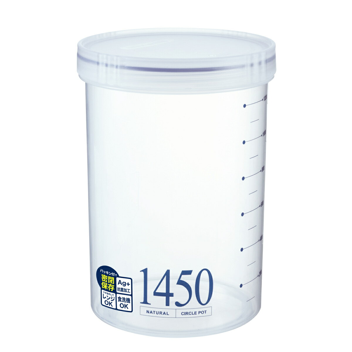 仕様 容量:1450ml 材質:本体/ポリプロピレン 電子レンジ対応 製品サイズ(mm) 幅×奥行×高さ:124×124×171 製品重量(g) 145 商品説明 パッキン付で密閉保存、汁モレを防ぎます。 同径の商品は積み重ねが可能です。 ...