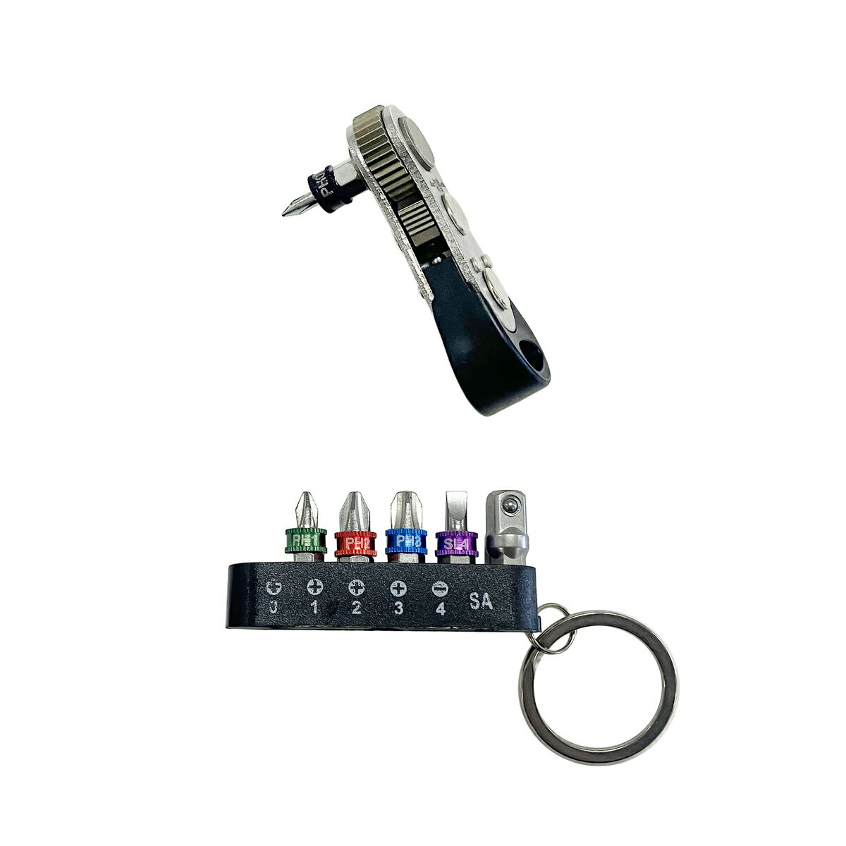 仕様 用途:ドライバーセット セット内容:カラーリング付きドライバービット、ソケットアダプター、スタビーオフセットラチェットハンドル サイズ:PH0/PH1/PH2/PH3/SL4 ビット全長:25mm 製品サイズ(mm) 幅×奥行×高さ:...