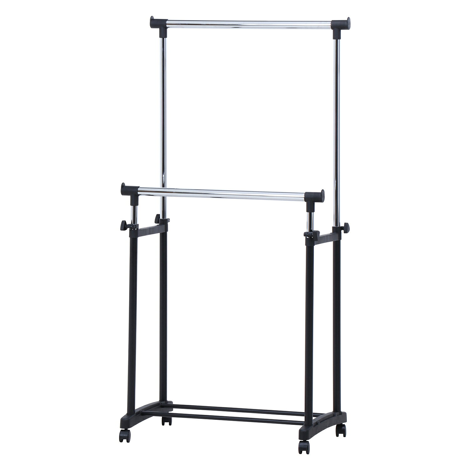 仕様 カラー:ブラック 製品サイズ:幅750×奥行430×高さ895-1470mm 耐荷重(全体):25kg パイプ直径:30mm 素材:構造部材/金属(鋼)、表面加工/めっき(クロム),エポキシ樹脂塗装、ベース部/ポリプロピレン、接続部/...
