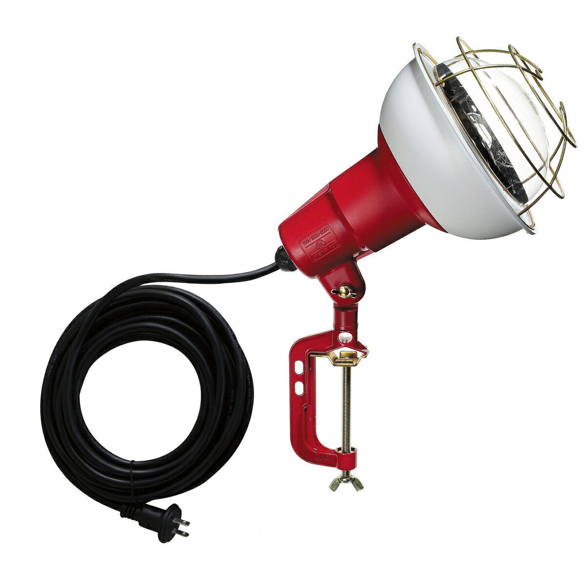 仕様 用途:屋外作業用の照明として 定格電圧/消費電力:110V/450W 光源:450Wリフレクターランプ(RS-500WH) 全光束:6300ルーメン 電線VCT 0.75mm2×2芯 電線長:5m スピードバイス付き 製品サイズ(mm...