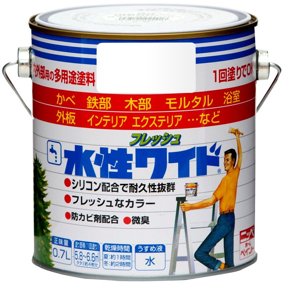 仕様 色:透明クリヤー 容量:0.7L 成分:アクリル・シリコンエマルションペイント・優雅なつや(半つや) 乾燥時間:夏(30℃)約1時間/冬(10℃)約2時間 塗面積:5.8~6.6平方メートル(タタミ約4枚分) 製品サイズ(mm) 幅×...