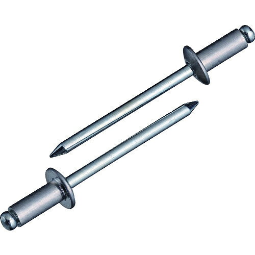 仕様 RoHS指令適合品 入数(本):1000 材質:リベット本体(フランジ)/アルミニウム(A5154)、マンドレル(シャフト)/スチール(炭素鋼) サイズ(mm):リベット径/4.8、リベット長/14.5、フランジ径/9.6、かしめ板厚...