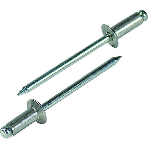 仕様 入数(本):35 サイズ(mm):リベット径/4.8、リベット長/11.0、フランジ径/9.6、かしめ板厚/3.2~6.4、下穴径/4.9~5.0 せん断強度(N):2200 引張強度(N):3250 材質:ボディ/アルミニウム(A5...