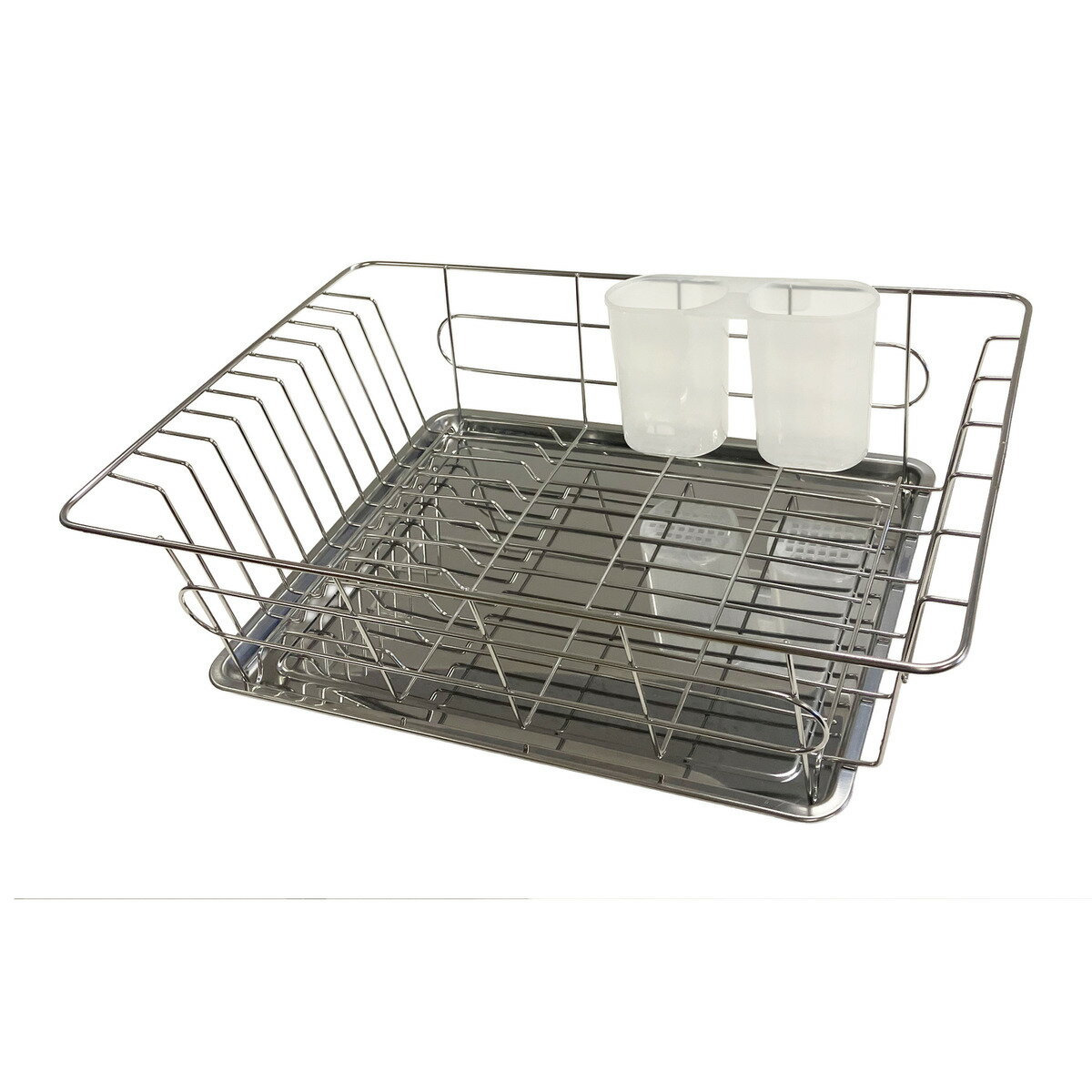 仕様 用途:食器類の水切りに サイズ(約):D285×W418×H116mm(トレー含む) 重量(約):830g(トレー・箸立て含む) 箸立てのサイズ(約):D69×W151×H93mm 材質:(本体/トレー)ステンレス鋼、(箸立て)ポリプ...