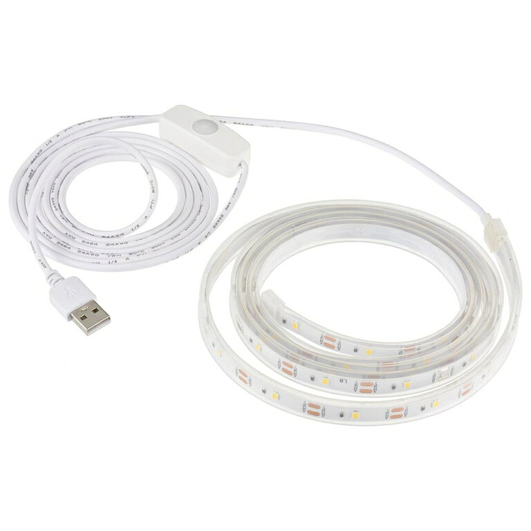 仕様 電源:5V 2A以上のUSBポート 使用光源:LED×45灯使用(交換不可)/白色 全光束:約500ルーメン(LED45灯点灯時) 色温度:4000K テープライト長さ:(約)長さ1500×幅12×高さ5mm USBコード長:約2m ...