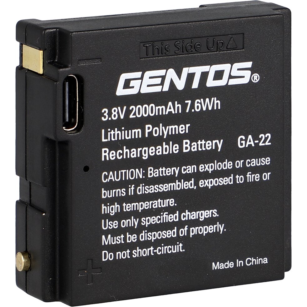 仕様 型番:GA-22 リチウムイオン充電池(3.8V 2000mAh 7.6Wh内蔵) 充電時間:約3.5時間 電池寿命:充放電約300回 PSマークの種類:PSE 届出事業者名:ジェントス株式会社 商品説明 適応機種:GH-101,10...