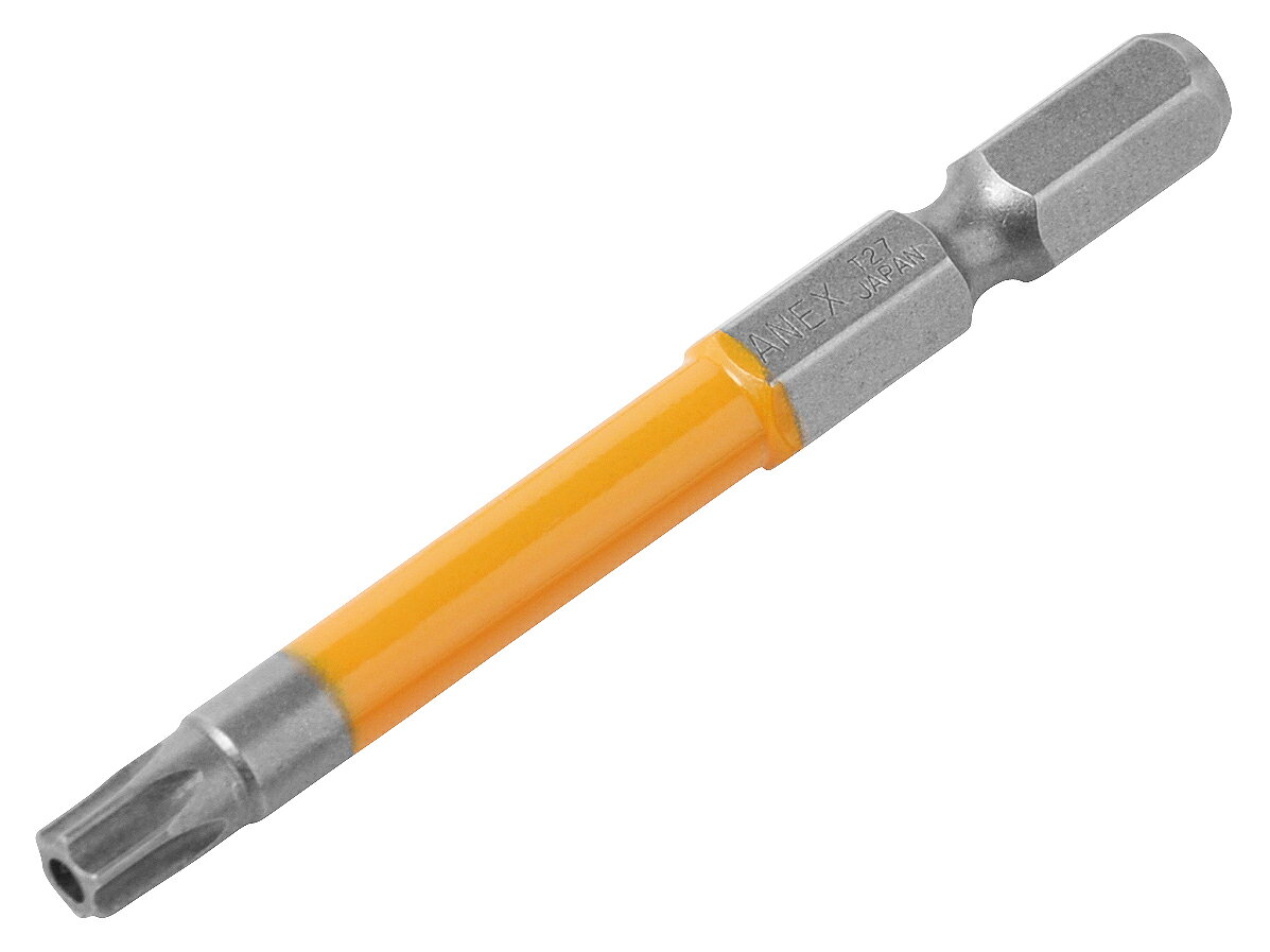 仕様サイズ：刃先T27×全長65mm六角軸：6．35mm対応機種：充電・電動・エア−ドライバ−用インパクト対応注意：必要以上の力をかけての使用は破損の原因になりますので充分ご注意ください。割れ・欠けの異常が認められた場合は使用しないでくださ...