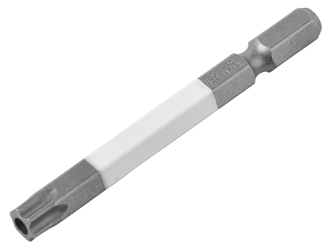 仕様サイズ：刃先T40×全長65mm六角軸：6．35mm対応機種：充電・電動・エア−ドライバ−用インパクト対応注意：必要以上の力をかけての使用は破損の原因になりますので充分ご注意ください。割れ・欠けの異常が認められた場合は使用しないでくださ...