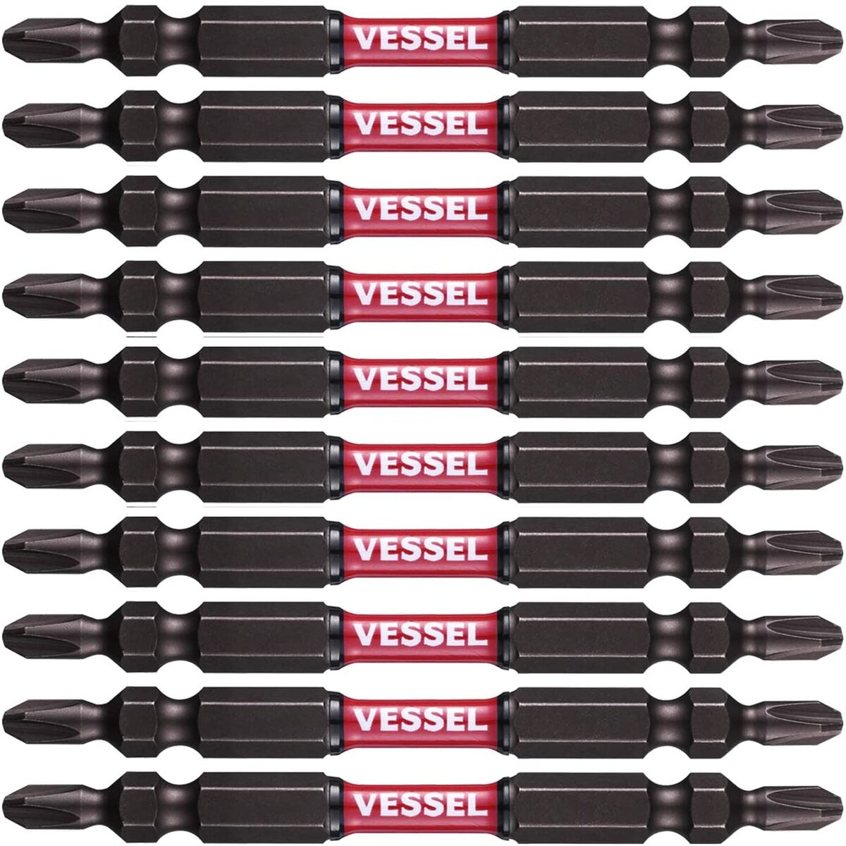 仕様 用途:建築関連、家具組み立て、車両整備、電設工事関連、工場内作業などの際に 入数:10本入り 規格:+2×82mm 丸軸径:直径4.5mm 最高硬度:HRC62度 セット内容:(+2×82mm)×10本 六角軸対辺:H6.35mm 両...