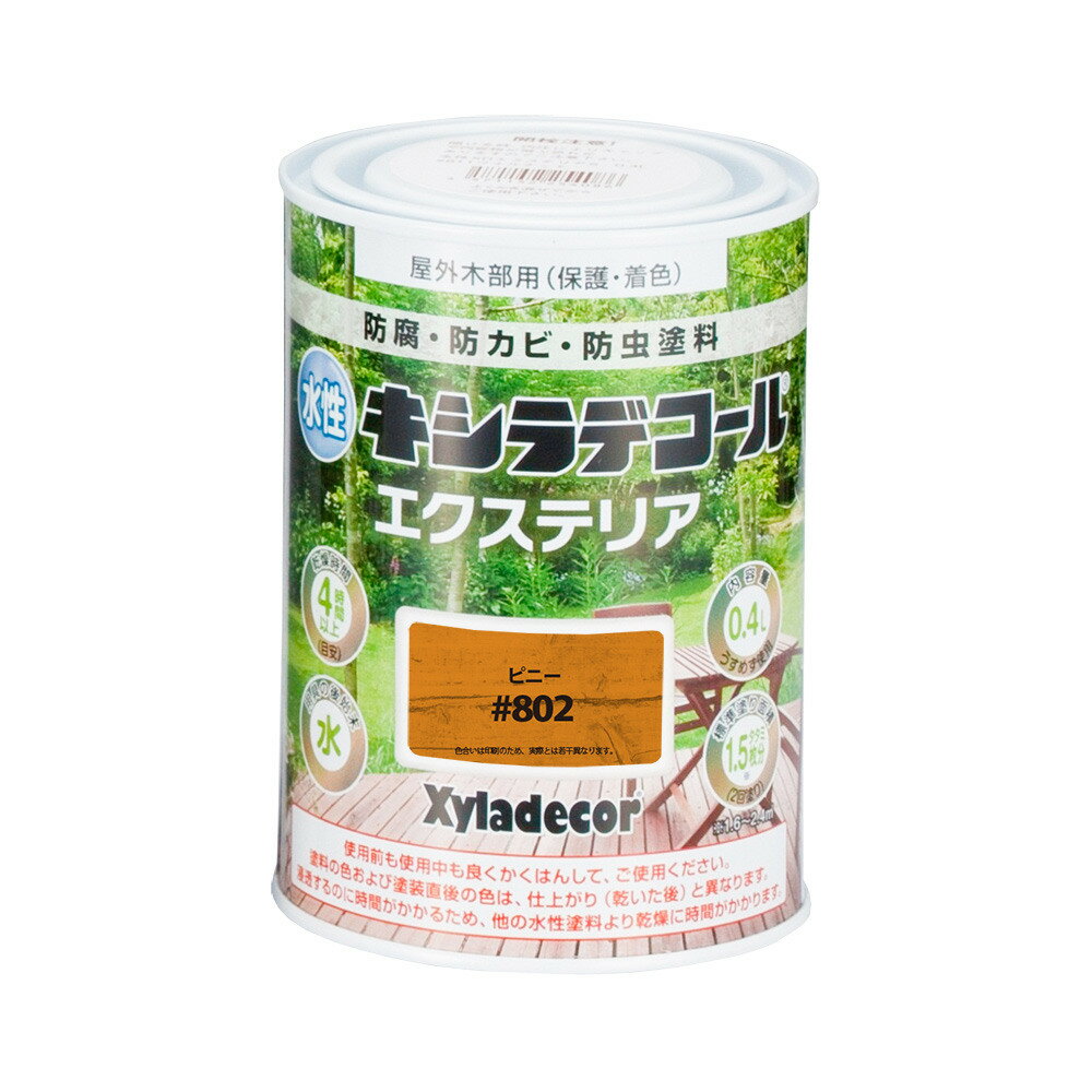 仕様 容量:0.4L 用途:屋外木部 防虫防腐塗料 使用方法:ハケ塗り/2回塗り（スプレー塗装不可） 標準使用量:0.17〜0.25L/m2（2回塗りの合計量） 塗料タイプ:浸透性塗料/水性/木目を生かした半透明着色仕上げ 商品説明 木材の...