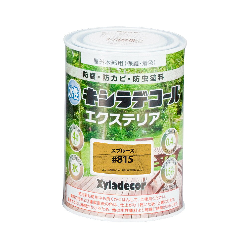仕様 容量:0.4L 用途:屋外木部 防虫防腐塗料 使用方法:ハケ塗り/2回塗り（スプレー塗装不可） 標準使用量:0.17〜0.25L/m2（2回塗りの合計量） 塗料タイプ:浸透性塗料/水性/木目を生かした半透明着色仕上げ 商品説明 木材の...