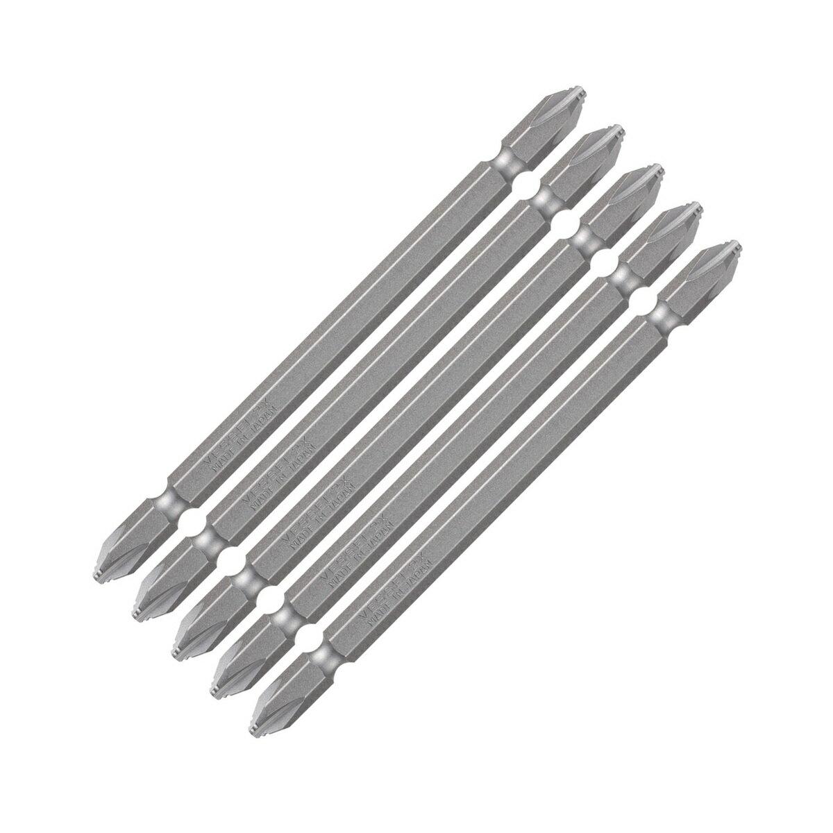 仕様 用途:ビスの締め、緩め作業に 入数:5本 六角軸径:6.35mm 最高硬度:HRC62 刃先:+2 全長:110mm 両頭 商品説明 間柱の固定や、バリアフリーの手すりの取り付け作業に向いてます。 強さとねばりがあるダイハード鋼を使用...