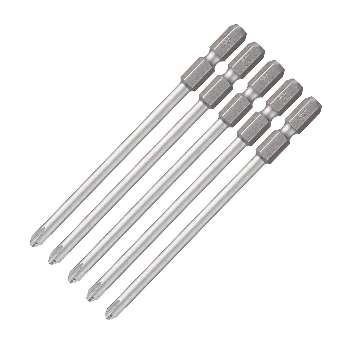 仕様 用途:ビスの締め、緩め作業に 入数:5本 六角軸径:6.35mm 最高硬度:HRC62 刃先:+2 全長:100mm 片頭 商品説明 間柱の固定や、バリアフリーの手すりの取り付け作業に向いてます。 強さとねばりがあるダイハード鋼を使用...