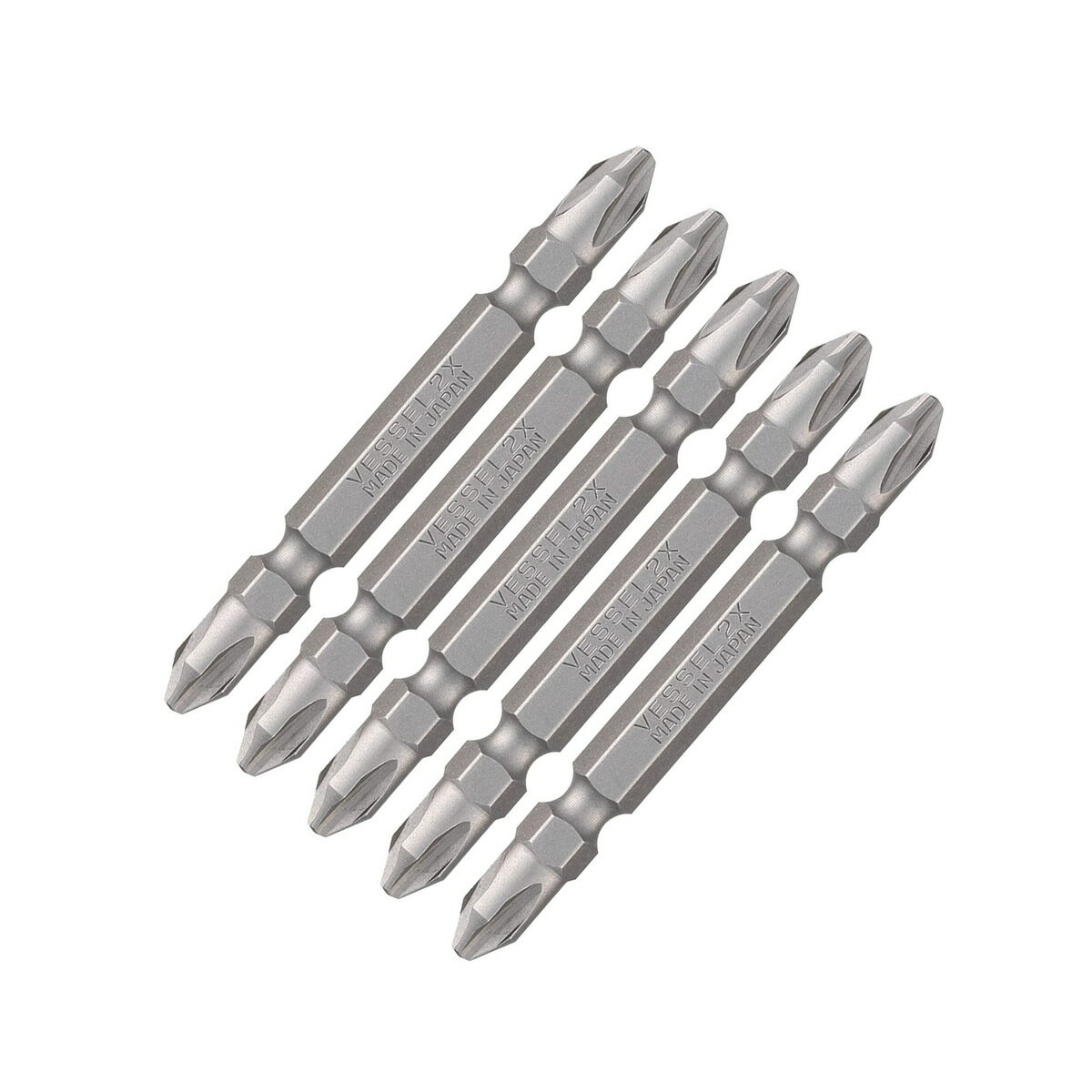 仕様 用途:ビスの締め、緩め作業に 入数:5本 六角軸径:6.35mm 最高硬度:HRC62 刃先:+2 全長:65mm 両頭 商品説明 リブ付き刃先で折れや曲がりに強く、高寿命です。 高硬度ネジで、ワークが硬い場合や、固め打ちに向いてます...