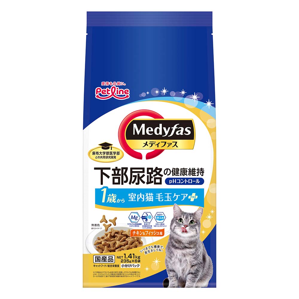 仕様 対象:成猫(1~6歳) 内容量:1.41kg(235g×6袋) 賞味期限:製造日から540日 原材料:穀類(とうもろこし、コーングルテンミール)、肉類(ミートミール、チキンミール、チキンレバーパウダー)、豆類(おから)、油脂類(動物性...