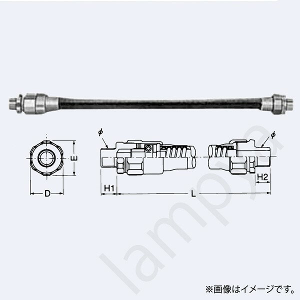 耐圧防爆形フレキシブルフィッチング（屋内用）形式：M型寸法L（mm）：500適合電線管（φ）：22（PF3/4）適合ケーブル範囲（mm）：13〜15質量（kg）：0.85固定金具（A）接続リング：鋼材固定金具（B）締付金具：鋼材チューブ： ...