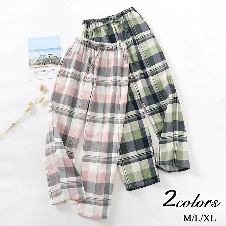 ■商品名ルームウェア ロングパンツ フレアパンツ チェック柄 大きいサイズ ボトムス 部屋着 快眠パジャマ 疲労回復■カラーピンク/グリーン■レディース実寸約[M]着丈:約90cm ウェスト:約60-80m ヒップ:約104cm[L]着丈:...