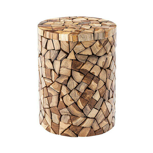 チーク材を組み合わせた個性的なウッドスツール。シンプルな形で使い方は様々。花台やサイドテーブルとしても使用できます。ランダムにカットされた木材を組み合わせています。凸凹したさわり心地です。素材：天然木(チーク) ラッカー塗装原産地：インドネ...