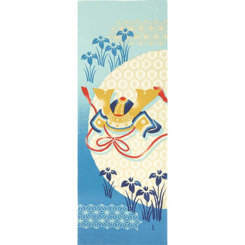 濱文様 絵てぬぐい かぶと飾り素材：綿100%サイズ：34cm×90cm濱文様のてぬぐいは、横浜伝統の型染め手法である「捺染(なっせん)」で染め上げていますタペストリーや壁にかけてインテリアとしてもご利用くださいてぬぐいの両端は従前どおりに...