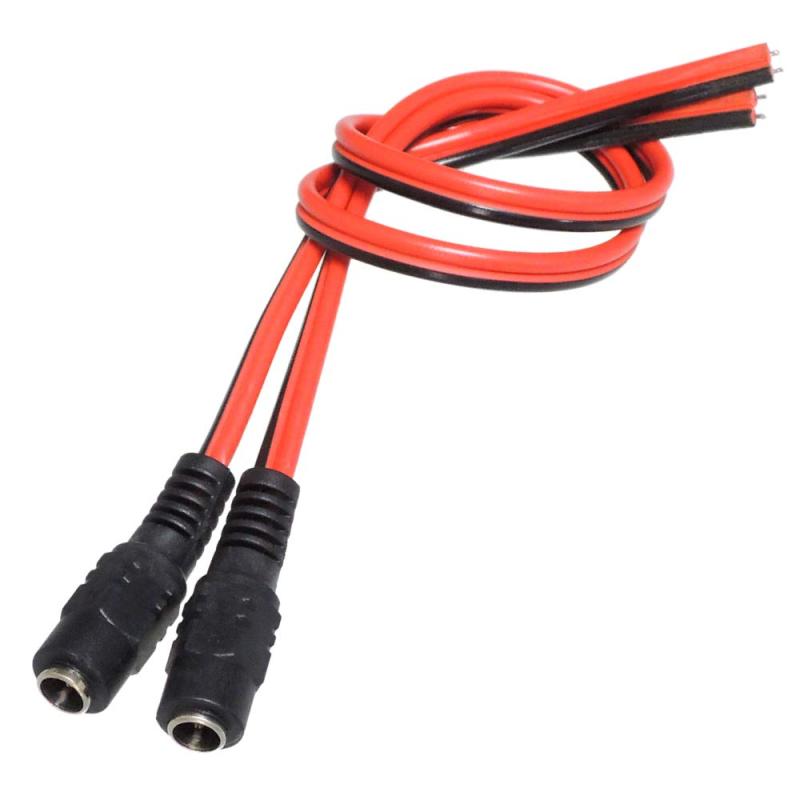 KAUMO DC電源コネクタ 外径5.5mm 内径2.1mm (ジャック2本)ジャック付きケーブル2本外径: 5.5mm, 内径: 2.1mm, ケーブル長: 約26cm極性: 内側→赤ケーブル, 外側→黒ケーブル対応電圧: 1V 〜 38V