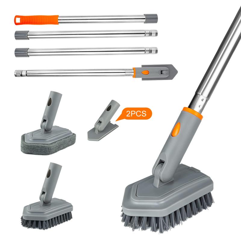 ITTAHO デッキブラシ お風呂掃除 ブラシ お風呂ブラシ 伸縮ロング83～142cm 角度調整可能 ベランダ掃除用ブラシ 風呂 浴室 浴槽 ベランダ掃除 切替ヘッド 浴槽 タイル クリーニング用【セット内容】材質:ステンレスロッド 1 ...