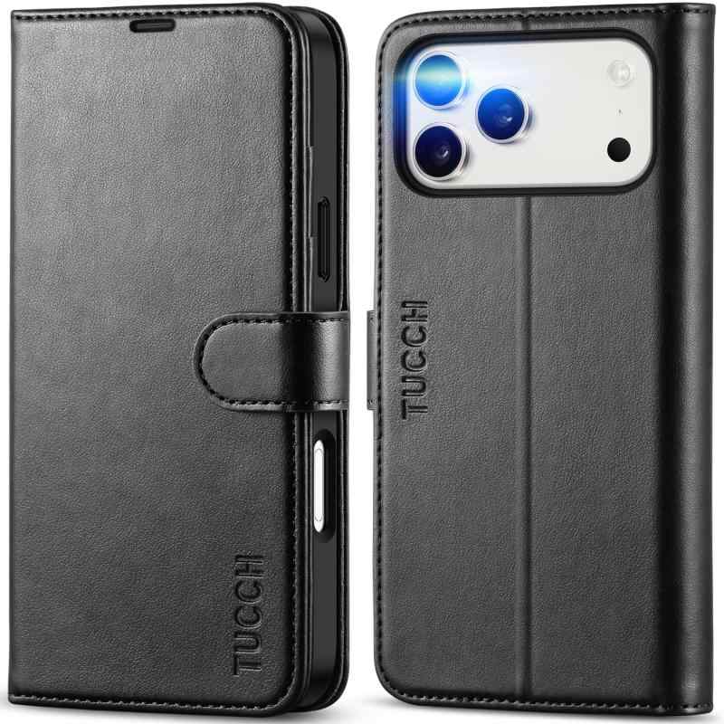 TUCCH iphone17 Pro Max 対応 ケース 手帳型 6.9インチ 4つカードポケット付き ストラップホール 横置きスタンド機能 RFIDブロッキングPU合皮 TPU素材 衝撃吸収 全面保護 マグネット式 あいふぉん17プ【対...