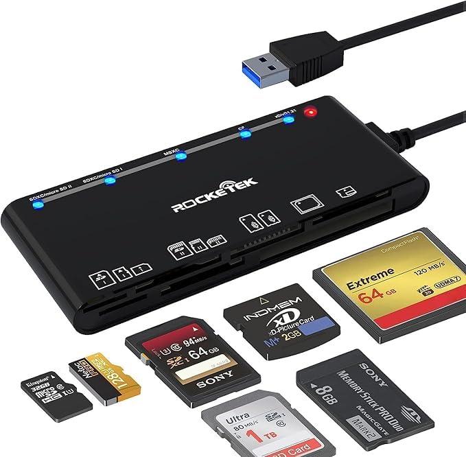カードリーダー USB 3.0、Rocketek 7-in-1 メモリカードリーダー、USB 3.0 (5 Gbps) 高速 CF/SD/TF/XD/MS/マイクロ SD カードソリューション【Memory Stick Pro Duoカード...