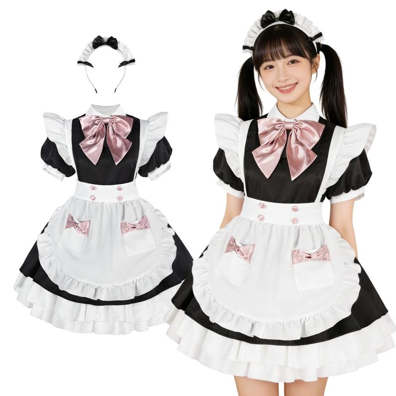 [神併良品] メイド服 コスプレ 半袖 蝶結 ワンピース 可愛い 制服 かわいい アイドル衣装 コスプレ女仆 メイド喫茶 天使 ヴィクトリア 文化祭 学園祭 イベント かわいい 女性用 コスチューム