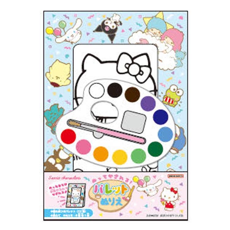 商品仕様【サイズ】約W142×H205×D5mm パッケージ：約W144×H227×D10mm 【素材】絵の具：粉顔料・蝋顔料／絵ふで：ナイロン・アルミ・PS／パレット：PS／フレーム・ぬりえ：紙 【内容】絵具つきパレット(12色)：1コ／...