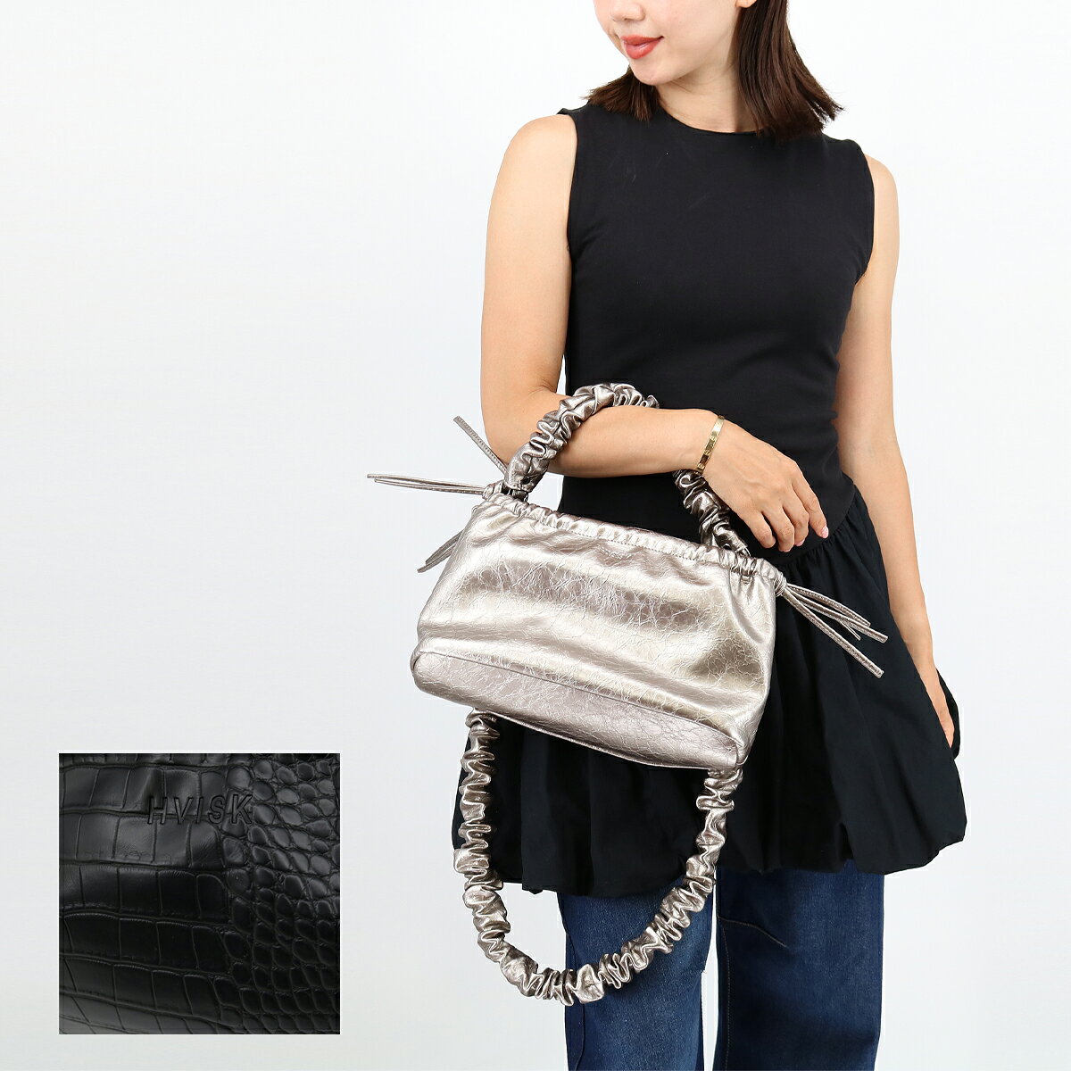 ご購入前に必ずご確認下さい■SHOPPING GUIDE■ 【商品名】 HVISK Arcadia 【カラー】 454/Metallic Grey 009/Black 【仕様】 ジッパー開閉 内側：オープンポケット×2 ジッパーポケット×1...