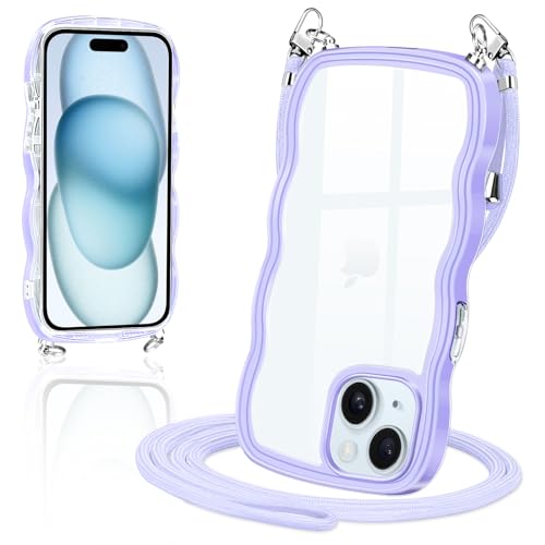 ■商品説明■ iPhone15 ケース クリア ショルダー カバー iPhone 15 スマホケース 創意 個性 肩掛け 首掛け 斜めかけケース 可愛い かわいい 韓国 透明 TPU 薄型 耐衝撃 アイフォン15 (パープル) 【ネックレス...