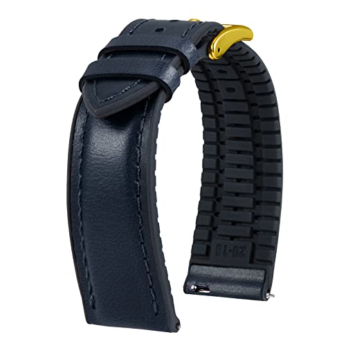 ■商品説明■ 腕時計 ベルト 19mm スマートウォッチ バンド 革時計ベルト クイックリリース オイルワックスレザー 腕時計バンド 内側シリコン製 通気性 ウォッチバンド 交換ベルト 男女兼用 19mm (ブルー / ゴールド バックル)...