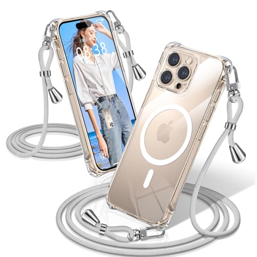 ■商品説明■ iPhone 16 Pro ケース クリア ショルダー MagSafe対応 耐衝撃 iPhone16Pro スマホケース マグセーフ対応 透明 織りストラップ付き アイフォン16 Proカバー 肩がけ 首掛け 紐付き 縄掛け ...