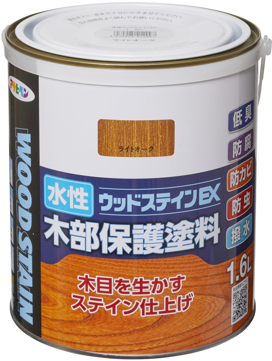 サイズ：1.6L◆商品名：アサヒペン 塗料 ペンキ 水性ウッドステインEX 1.6L ライトオーク 水性 木部用 艶消し ステイン仕上げ 低臭 撥水性 防カビ 防虫 防腐 日本製水性で塗りやすく、低臭タイプの木部専用塗料です。木目を生かした...