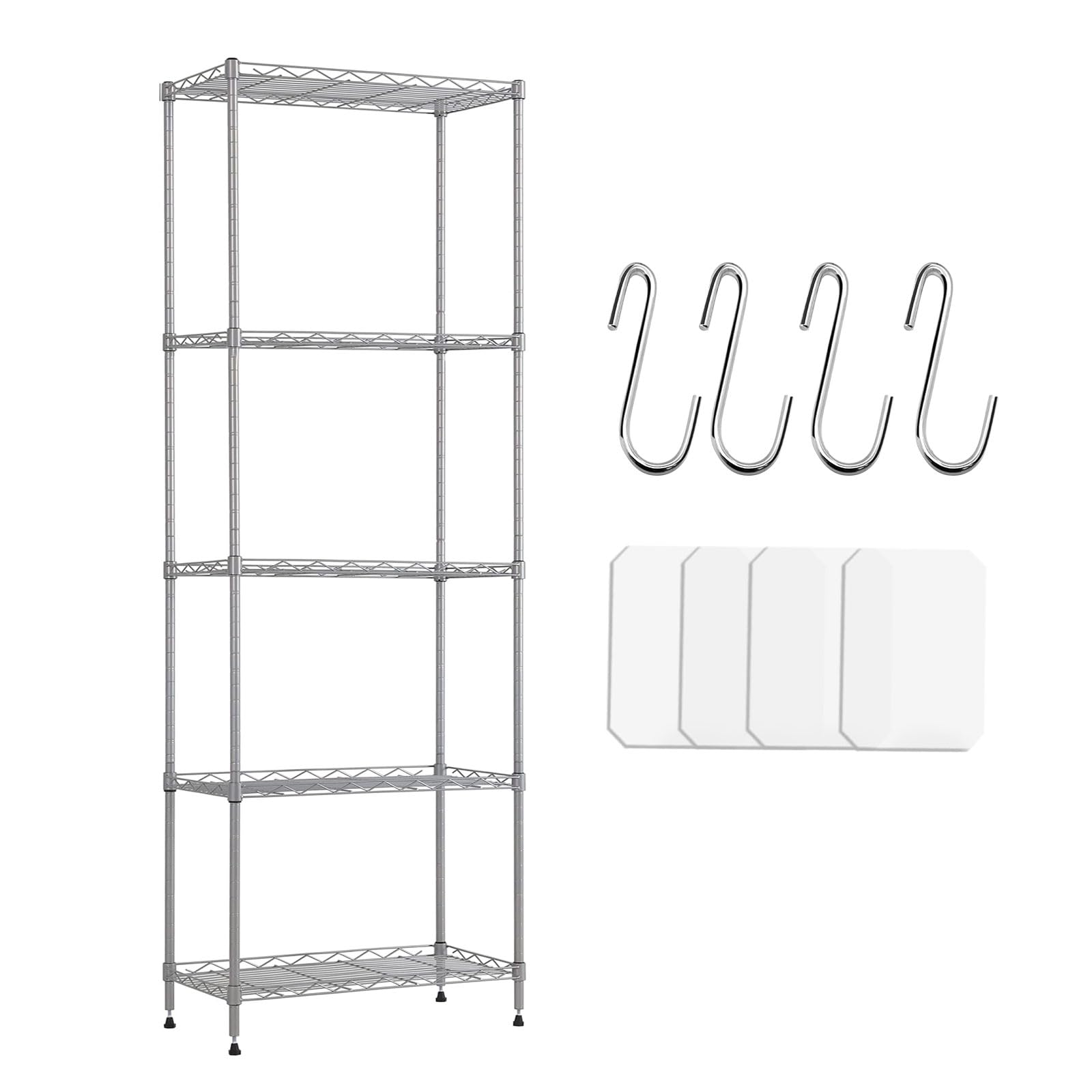 4段スチールラックサイズ:(約)幅60×奥行40×高さ120cm/パーツシート：フック*4　マット*4高強度炭素鋼チューブを使用し、平らで滑らかな炭素鋼の表面は、耐錆性と耐久性のために粉体塗装されており、耐久性?持続性を発揮。長期間に渡って...