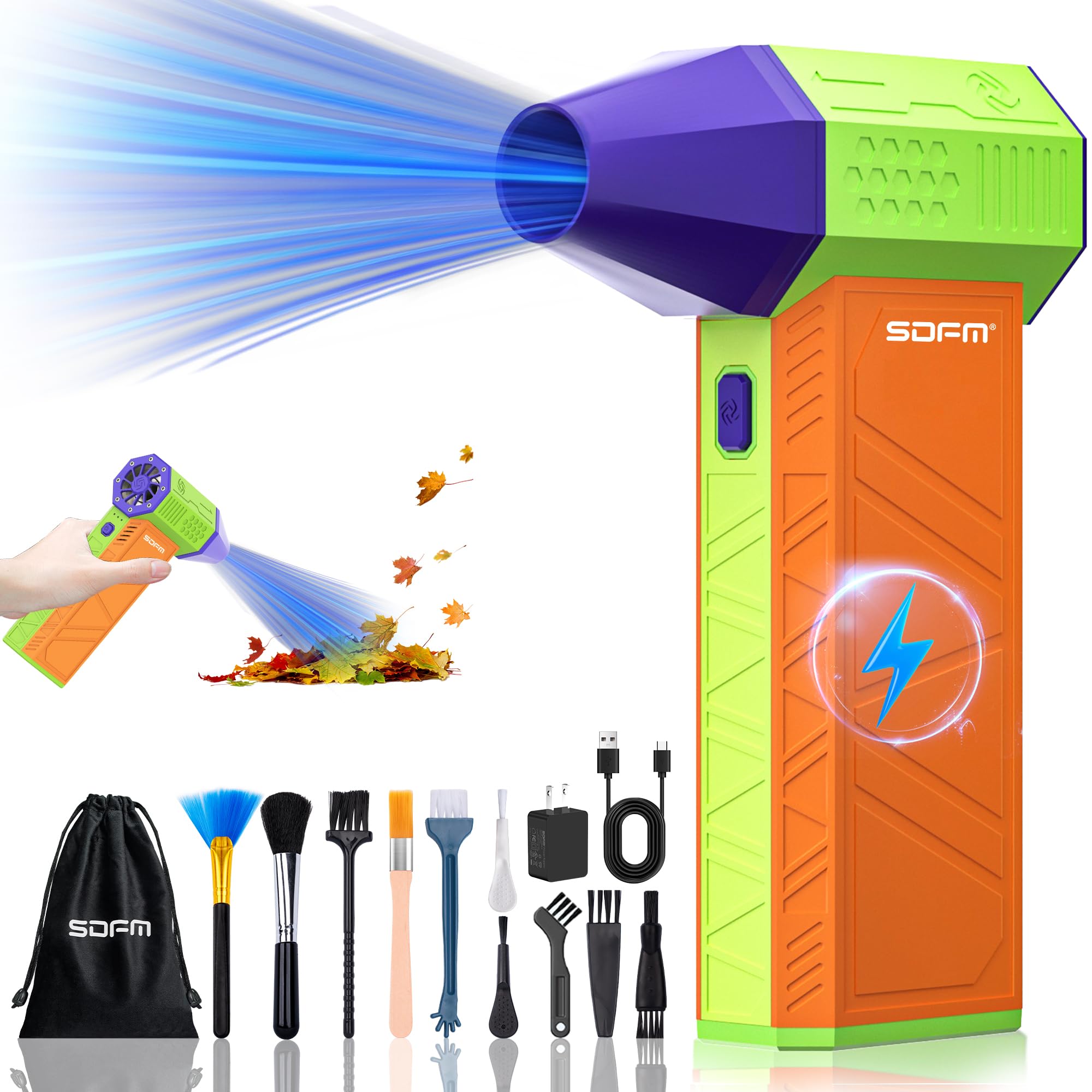 【強力エアダスター】最大回転数130000RPM、風圧180G、最大風速が52m/sに達します。風力が十分で、土砂?雪?落葉などを吹き飛んで庭掃除には気軽に対応できます。ブラシレスモーターを採用、動作安定しながら効率的です。【洗車ブロワー】...