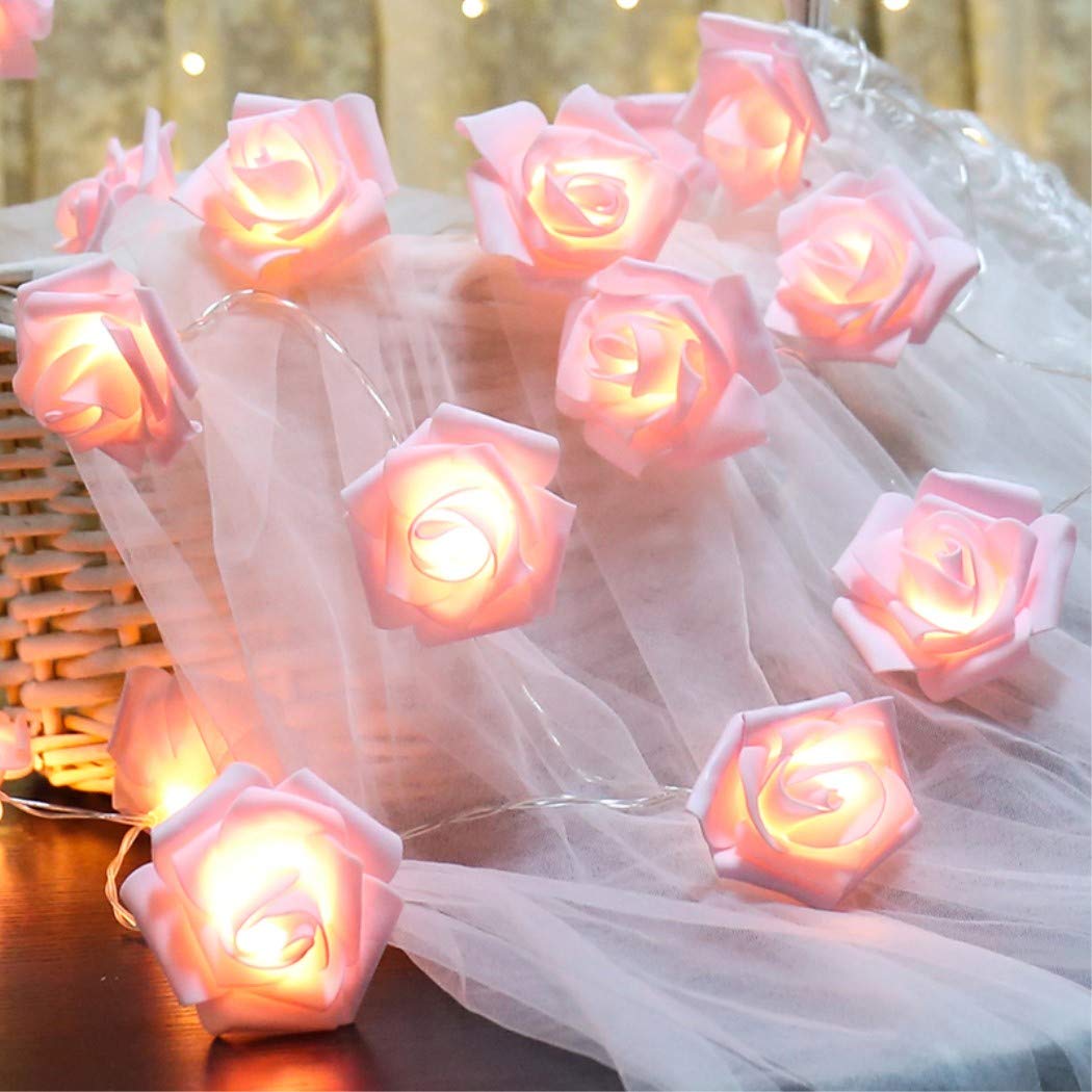 装飾的なローズフラワーストリングライト、結婚式に/結婚/パーティー装飾を提案し、暖かく、ロマンチックで、楽しい雰囲気を作り出します。3つの単三電池（含まれていません）で動作し、2つの照明モードがあります：あなたの異なる要求を満たすことができ...