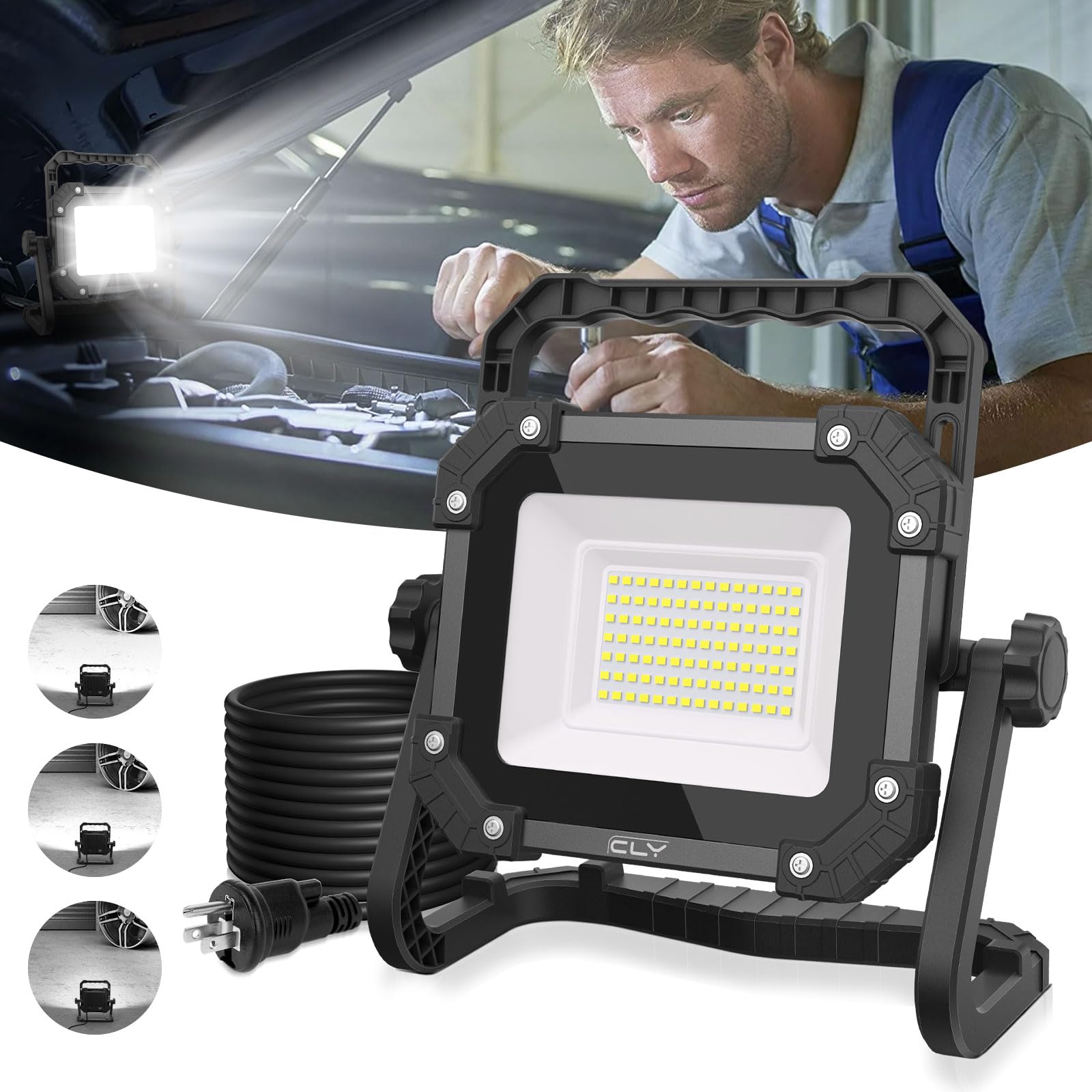 ★【超高輝度ポータブル式80W LED作業灯｜爆光｜省エネ】この作業灯は高輝度の98個の高光効なSMDチップ搭載して、反射率が高いナノ反射板を採用して、色ムラが少なく、超爆光の8800LMを実現しました。均一な発光で、照射角度は120°の広...