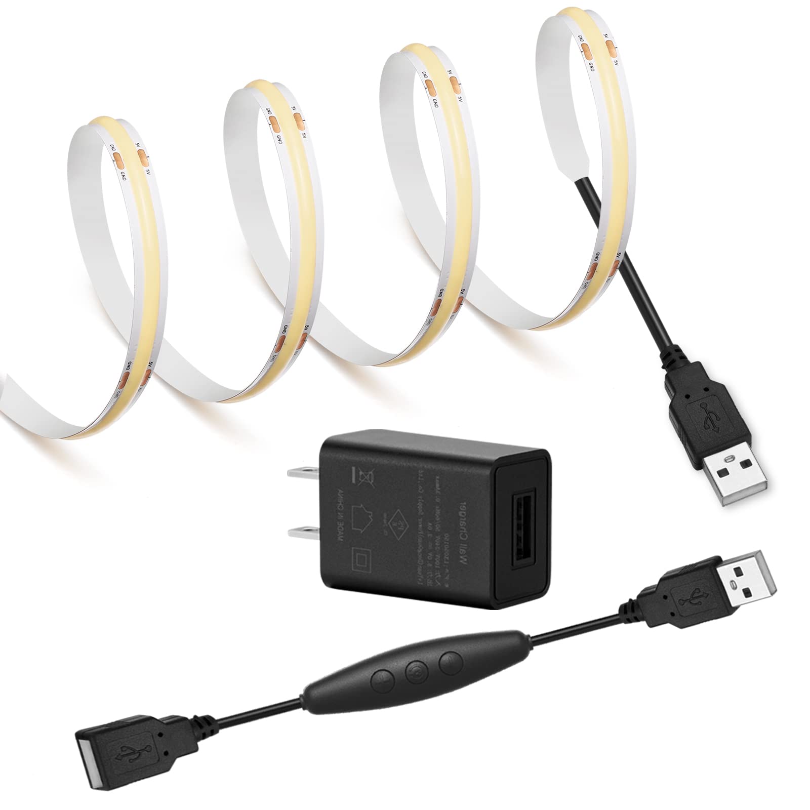 【LEDストリップ+電源+スイッチ】 - - 本製品は、電源をスイッチとライトストリップに直接接続して点灯させます、簡単接続のLEDライトです。 320LEDs/m，800LM/m，電力を節約しながら十分な明るさを提供します。【便利で迅速な...