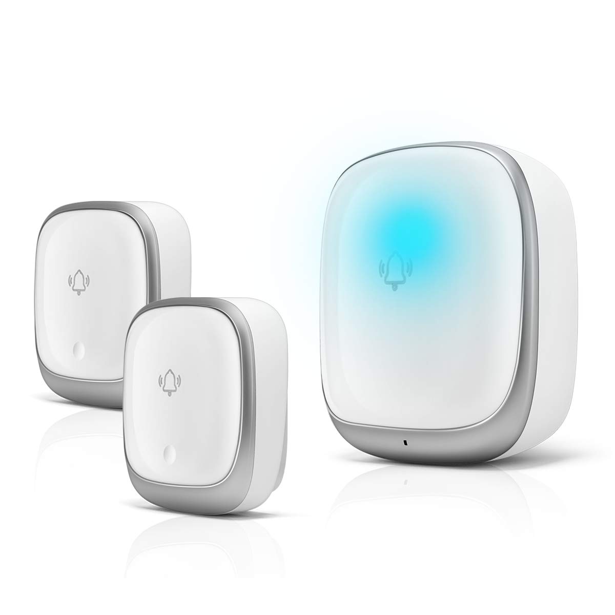 【7色の光と38曲選択可能の音で呼び出し】玄関チャイムの発信機を押せば、呼出し音が鳴ると同時に、7色のLEDランプが点滅してお知らせします。老人か耳の不自由の方に大変便利です。メロディーと38曲からお選びいただけます。光と音でお知らせ、お互...