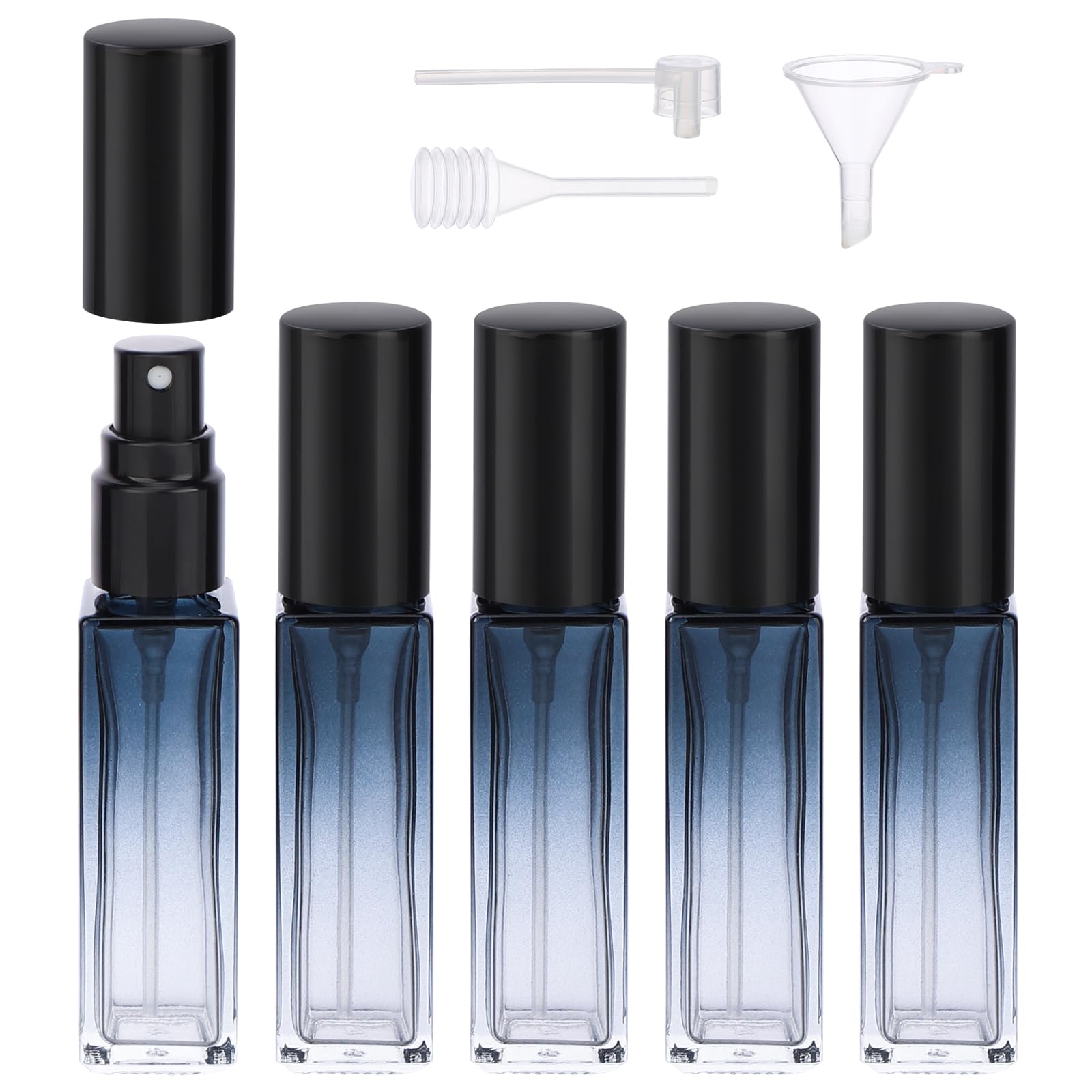 この商品について【詰め替え用付属品付き】香水瓶などから香水を入れ替える際に便利な付属品をセットでお付けします。アトマイザ−*5点＋プッシュノズル*1+スポイト*1+漏斗*1点，容量：10ml（約100回のスプレー）【漏れ防止?長時間の香りを...