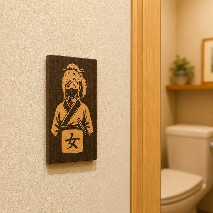 【送料無料】 くのいち トイレサインプレート 女 TOILETサイン 木製風デザイン 和風サイン 和モダン 案内プレート ご覧頂きまして誠にありがとうございます。 くのいちをモチーフにした、おしゃれで 存在感のある女性用トイレサインプレート...