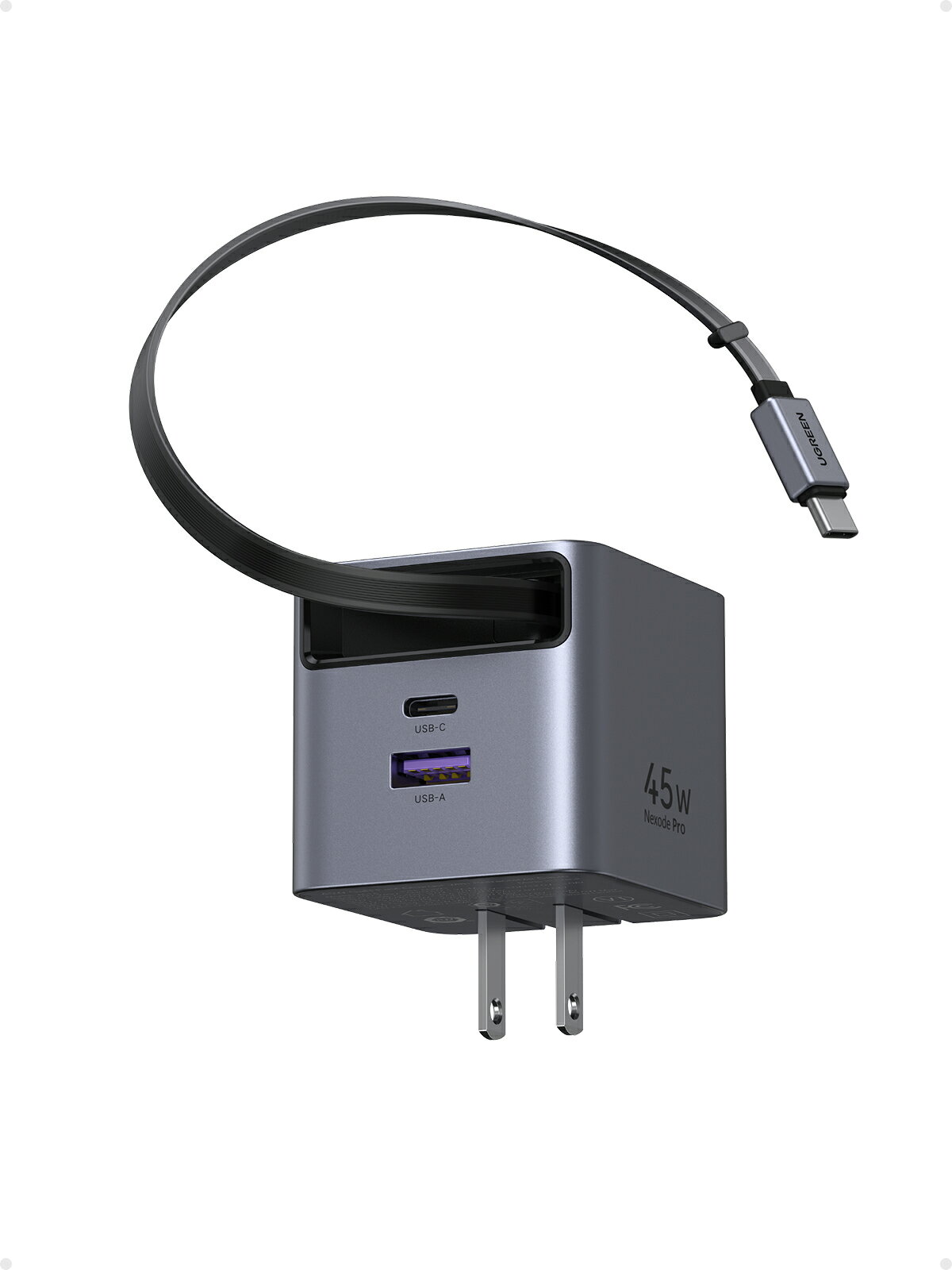 【商品说明】 UGREEN 65821 45W GaN巻き取り式ケーブル付き急速充電器 Type-Cポート×1 Type-Aポート×1 Type-Cケーブル×1 ●巻き取り式ケーブル内蔵 約0.7mの巻き取り式ケーブルは8段階の長さ調節が可...