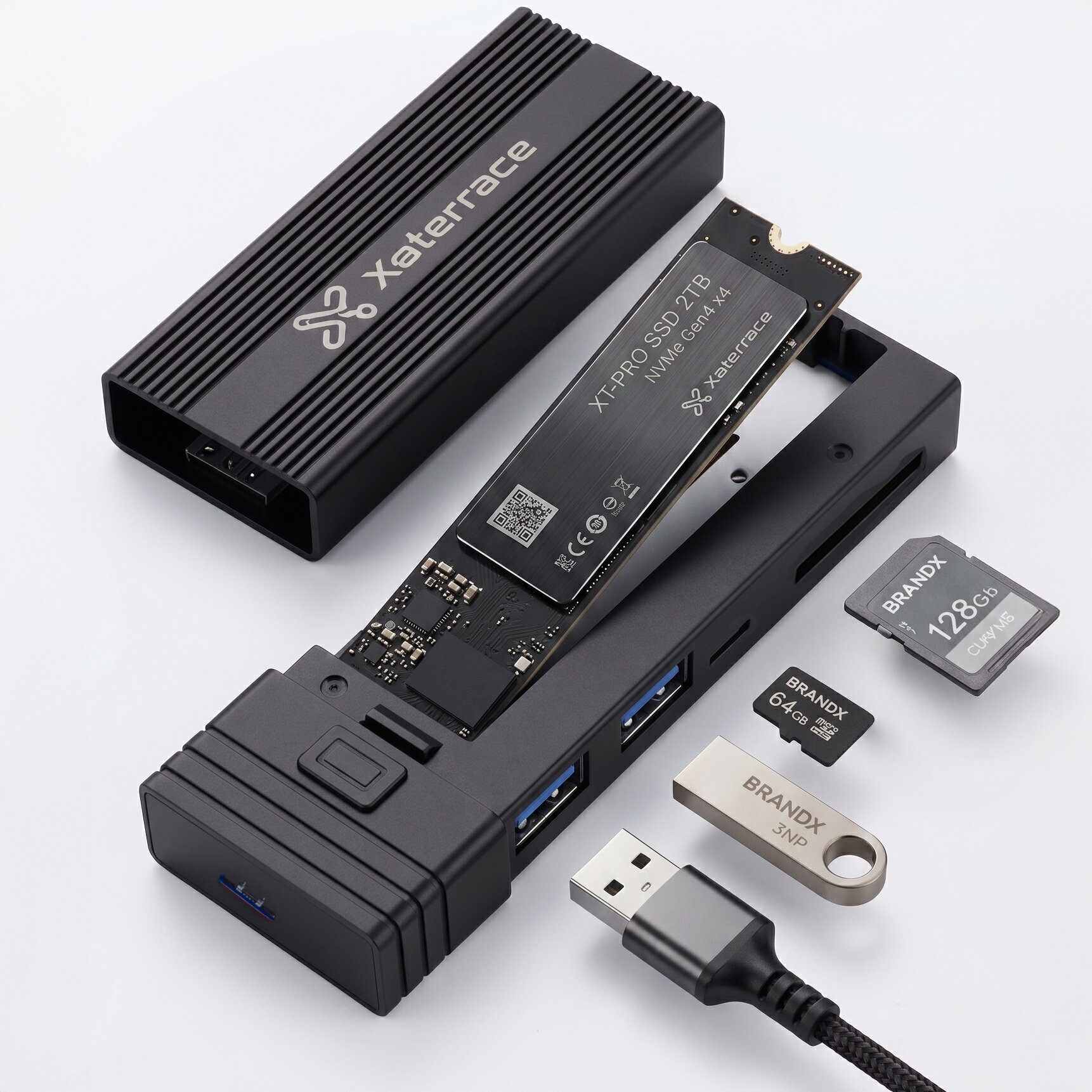 商品説明 SSD M.2 NVMe / SATA ( (2242/2260/2280 )対応の外付けSSD ケースです！理論値最大10Gbpsでの転送可能！さらに USB2.0×2ポート / SDカード / TFカード が搭載されており、4...