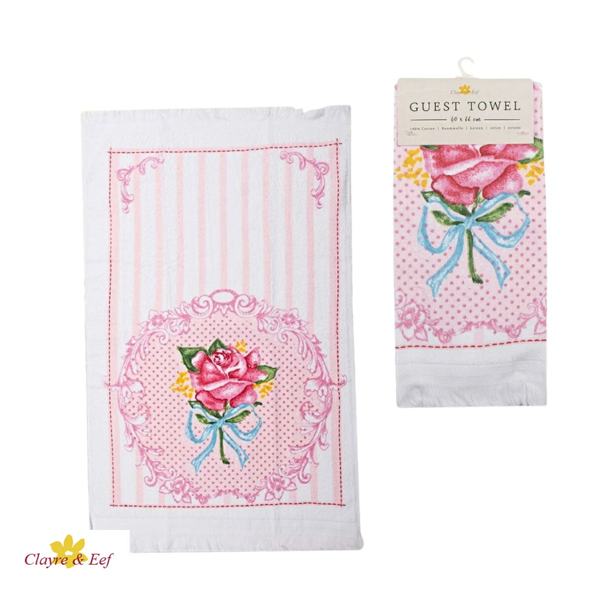 商品概要オランダのファブリックメーカー、、Clayre & Eef　クレア&イーフのオリジナル商品、ゲストタオル、またはフェイスタオルです。 オランダ本社でデザインされた、御伽の国に出てくるような乙女チックなデザインは、花や果物、動物、人形...