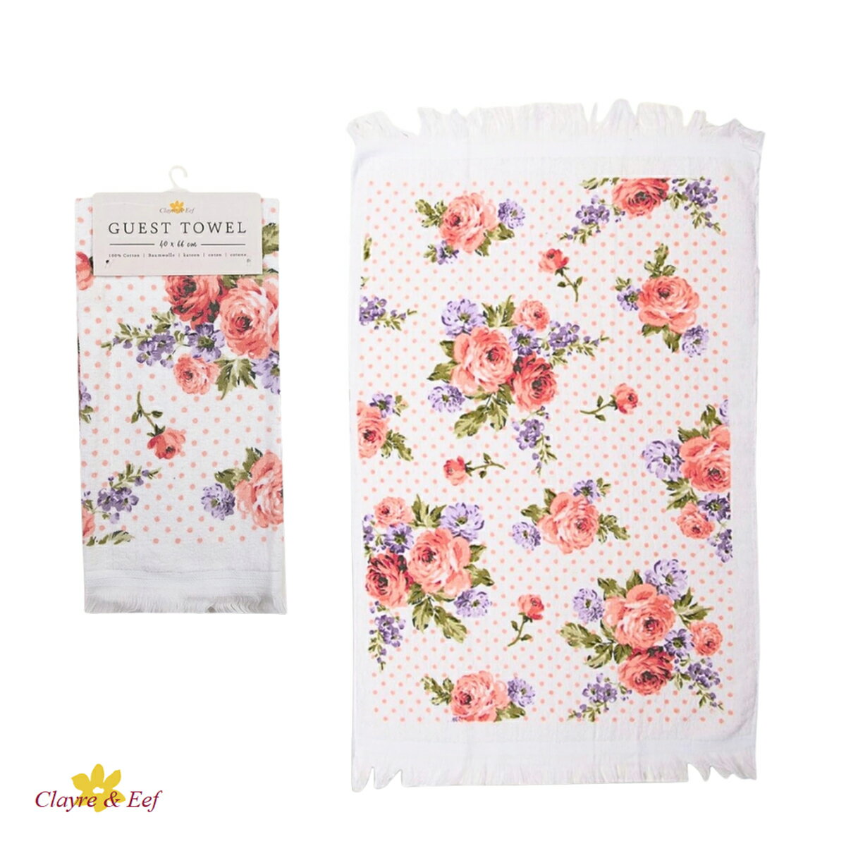 商品概要オランダのファブリックメーカー、、Clayre & Eef　クレア&イーフのオリジナル商品、ゲストタオル、またはフェイスタオルです。 オランダ本社でデザインされた、御伽の国に出てくるような乙女チックなデザインは、花や果物、動物、人形...