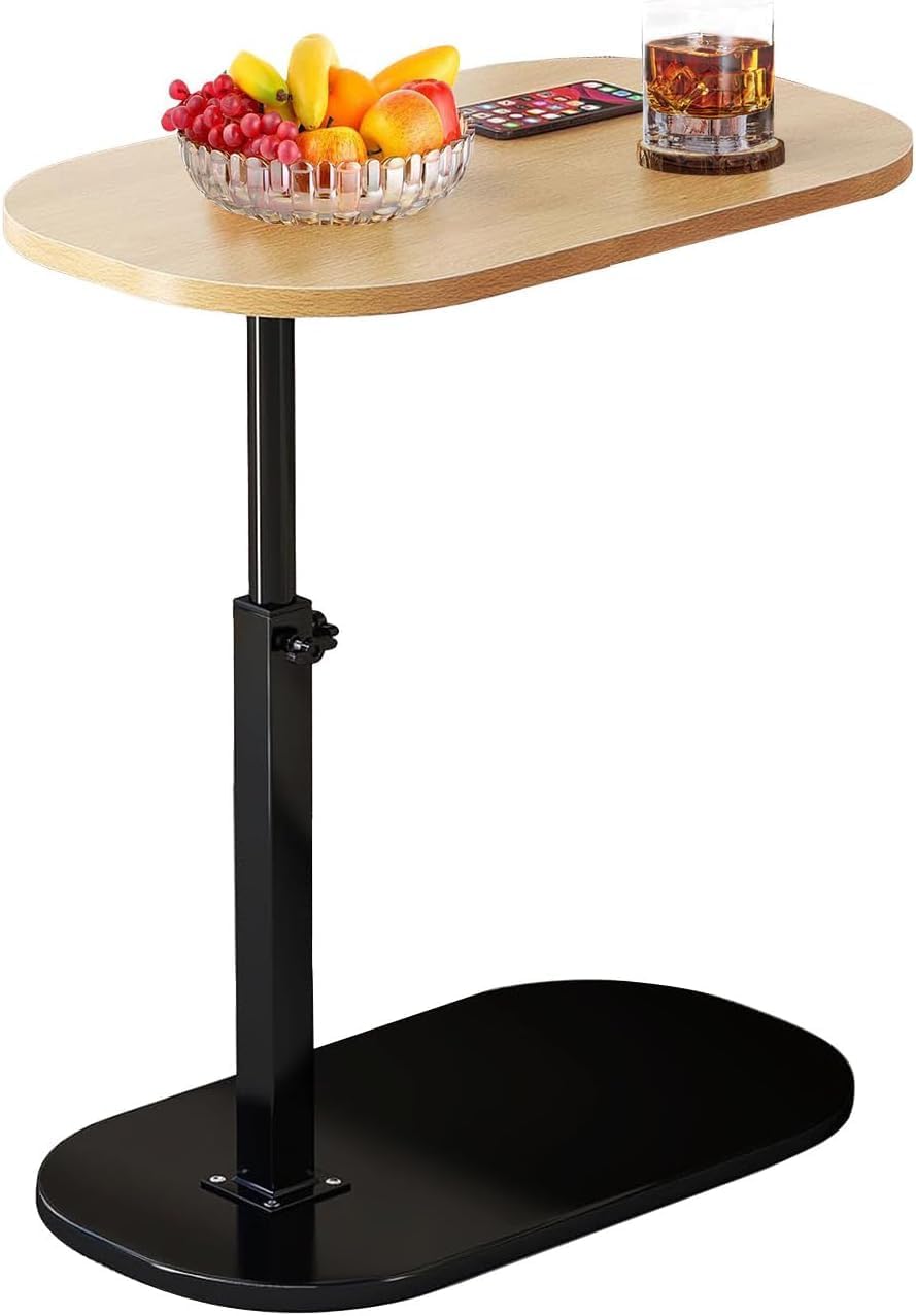 サイドテーブル 可動式テーブル (原木色) 多種多様な家庭スタイルに適応！ 【2025全新改良版 高品質サイドテーブル】ベッドテーブル、お客様の声を集めてを改善！スチールフレームを上下に連結し、スチールフレームを太くすることで、構造が安定し...